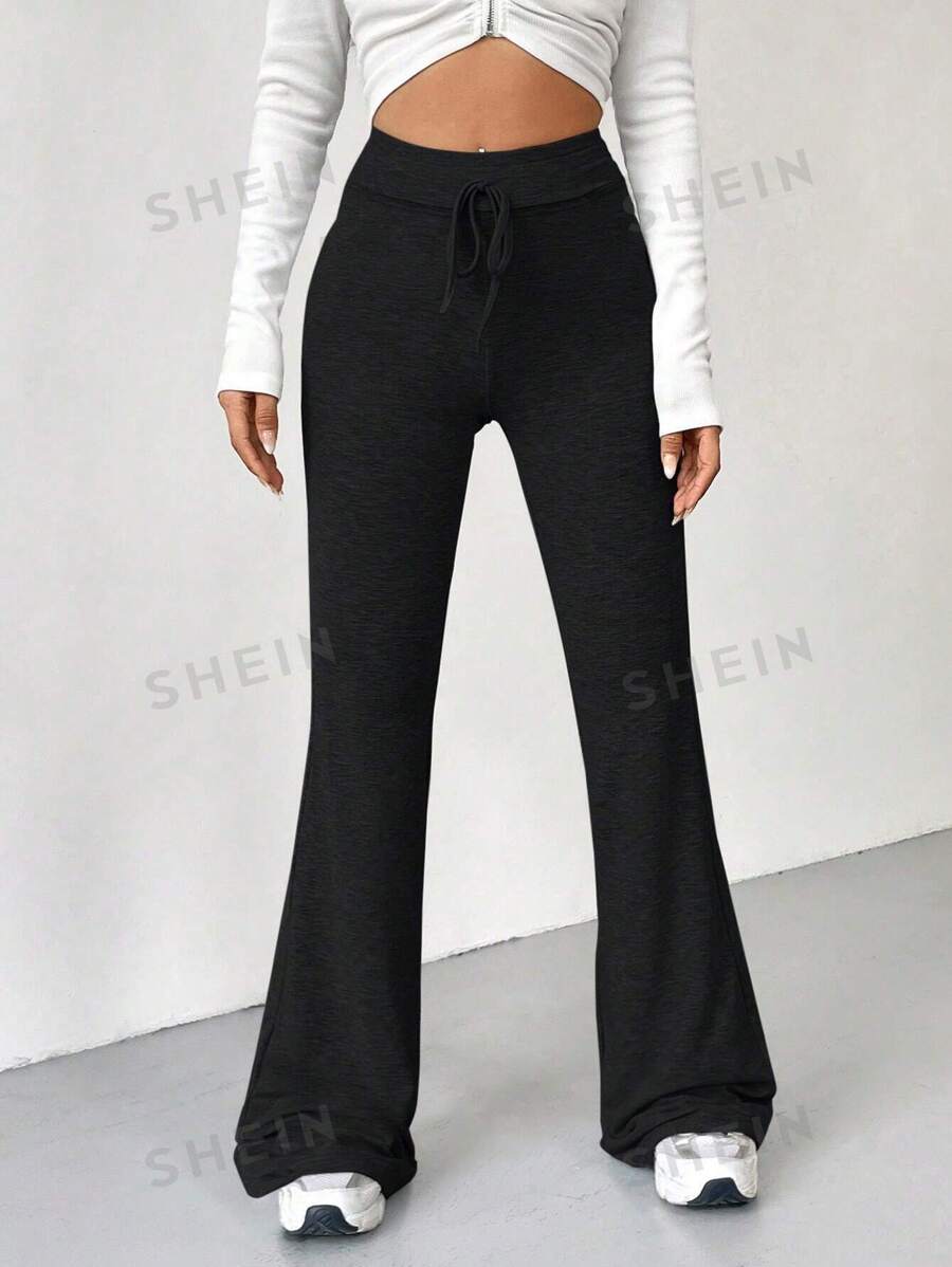 SHEIN EZwear Solid Knot Waist Flare Leg Sweatpants | SHEIN USA