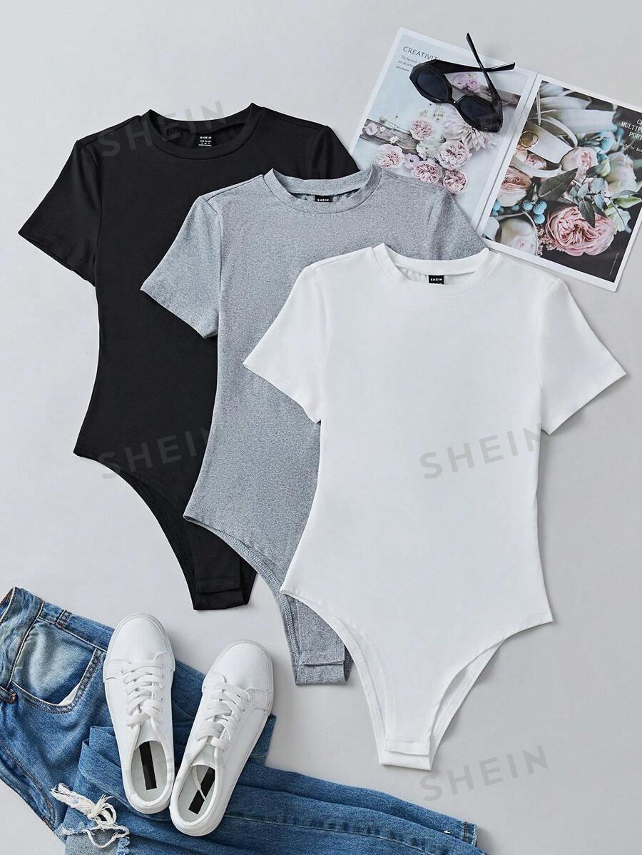 SHEIN EZwear Women's Short Sleeve Slim Fit Bodysuit | SHEIN USA
