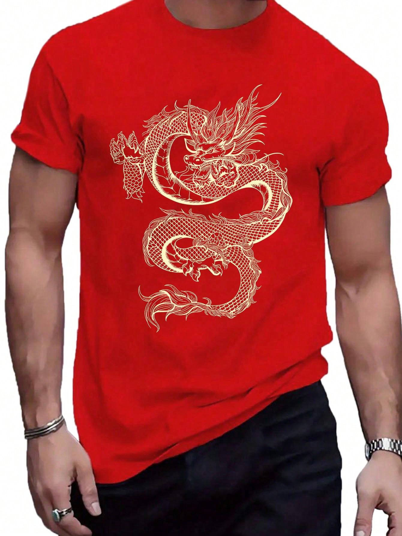 Manfinity Homme Mens Chinese Dragon Print Short Sleeve T Shirt Shein