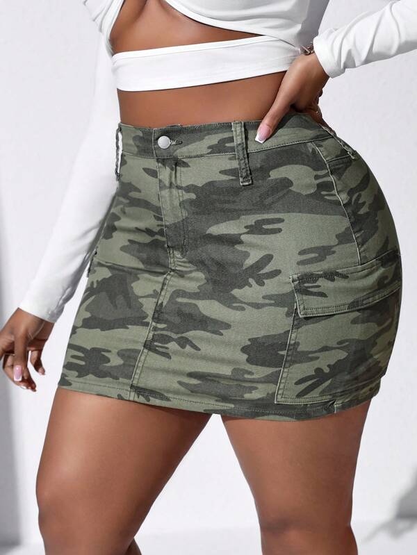 Shein Sxy Plus Size Womens Sexy Slim Fit Camouflage Denim Mini Skirt Shein Usa