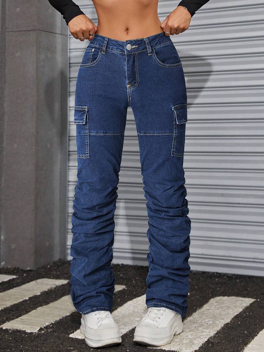 SHEIN ICON Low-rise Wrinkled Utility Jeans | SHEIN USA