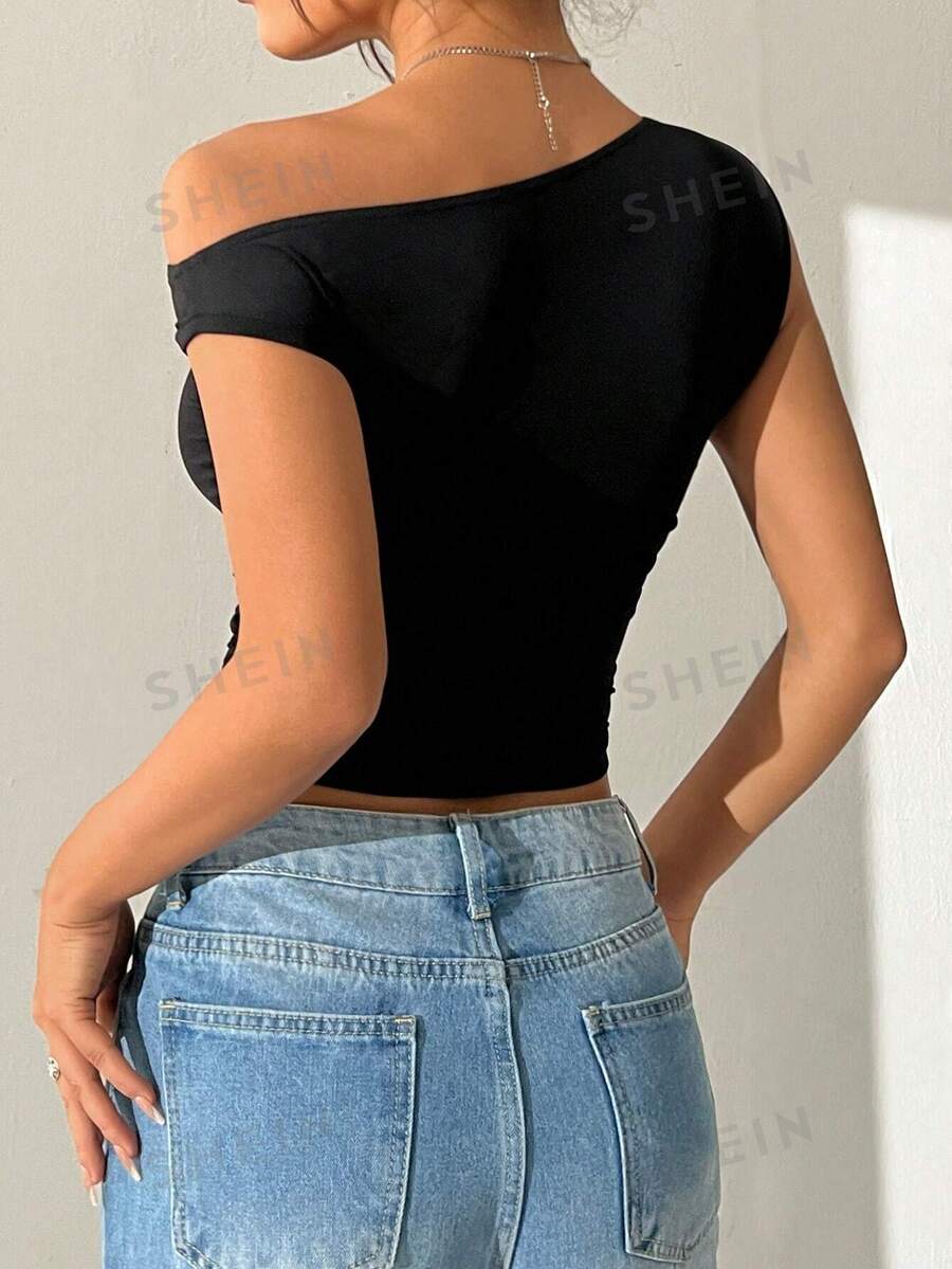 SHEIN EZwear One Shoulder Sleeveless Cropped Top | SHEIN USA