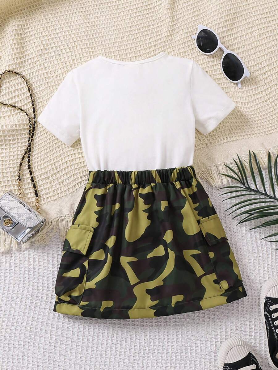 SHEIN Young Girl Letter & Character Printed Short Sleeve T-Shirt And ...