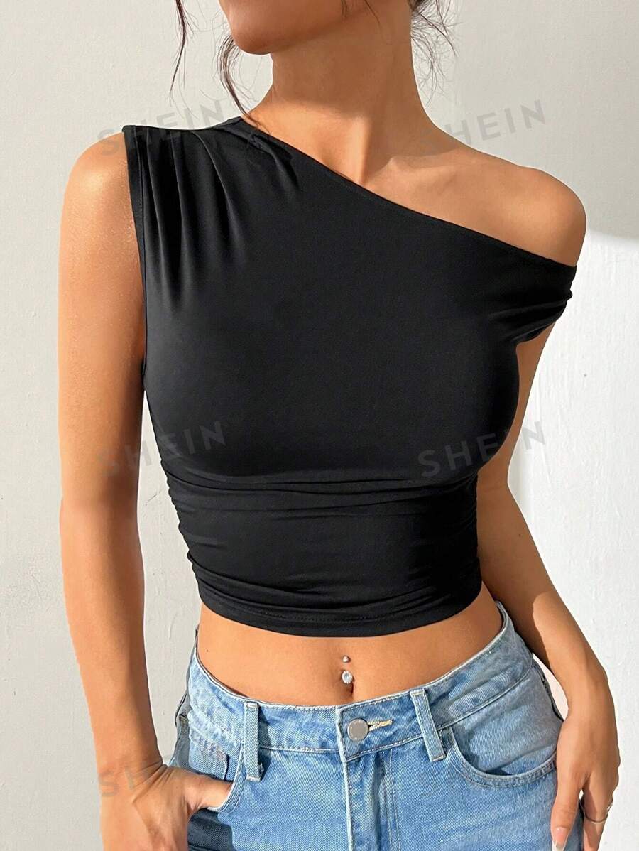 SHEIN EZwear One Shoulder Sleeveless Cropped Top | SHEIN USA