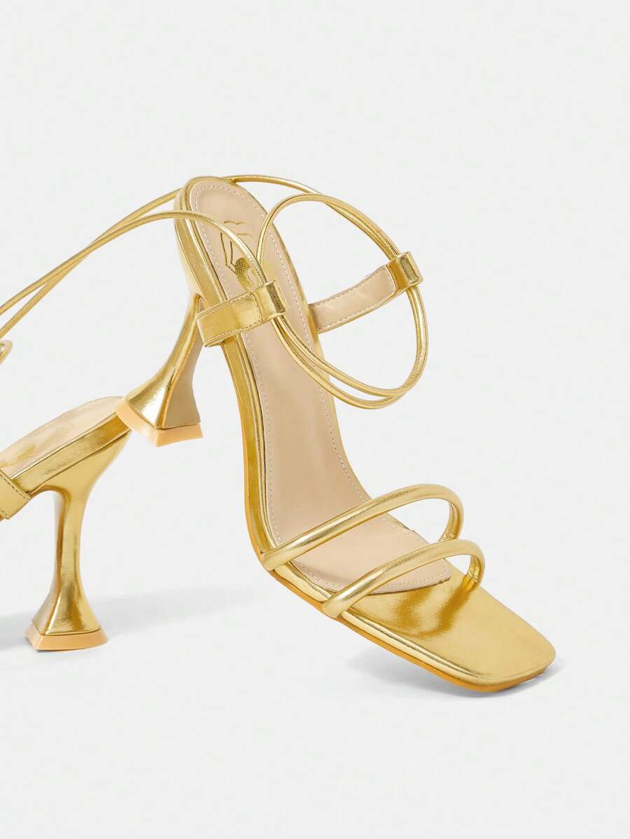 SHEIN SXY Zapatos De Tacón Grueso Con Punta Cuadrada Y Color Dorado A ...