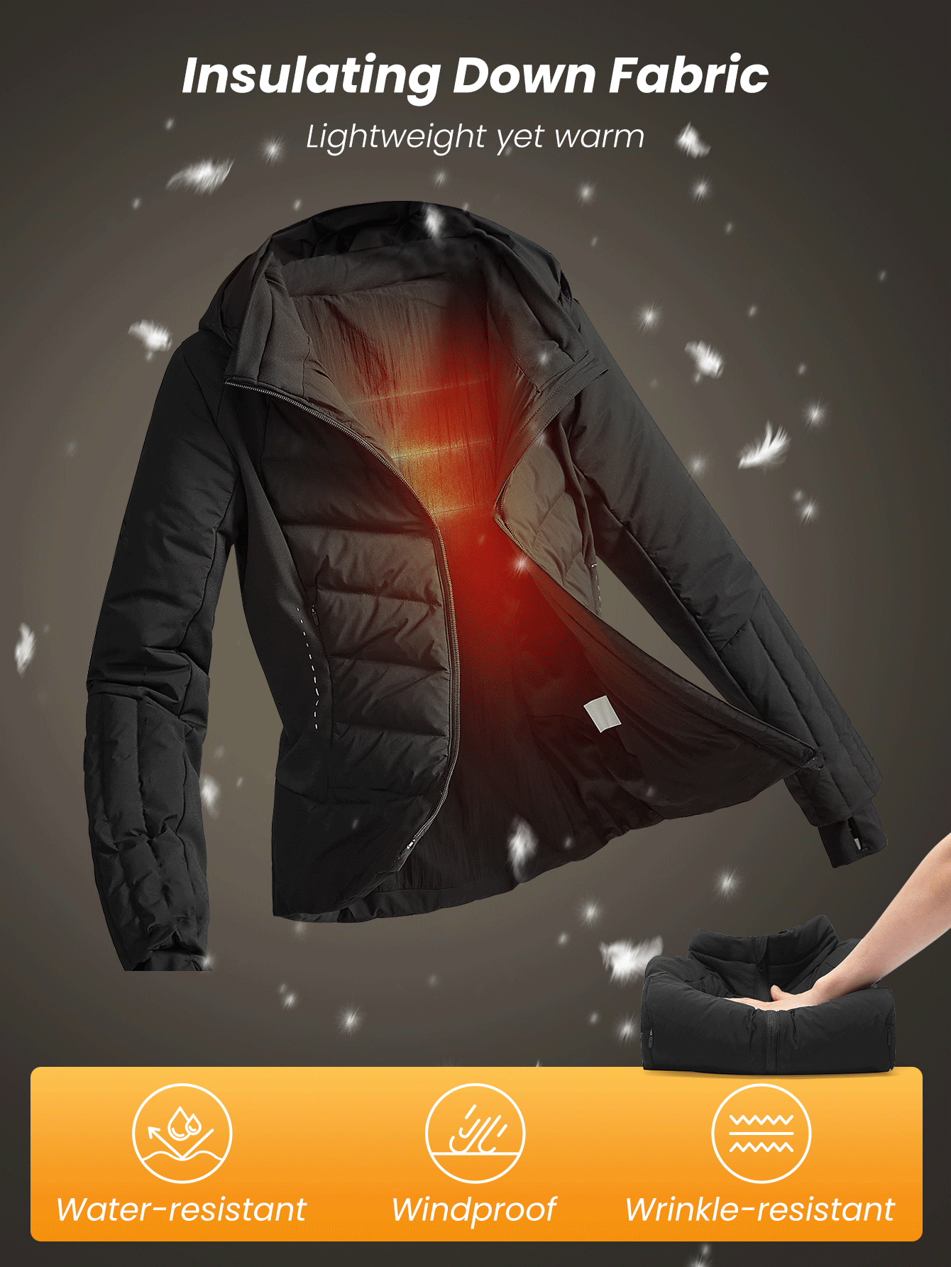 GLOWMODE InsuGuard Water-Resistant Zip Up Hooded Slimfit Jacket Quick ...