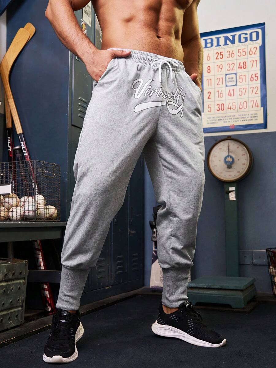 Manfinity Sport Corelite Men Letter Printed Drawstring Waist Jogger ...