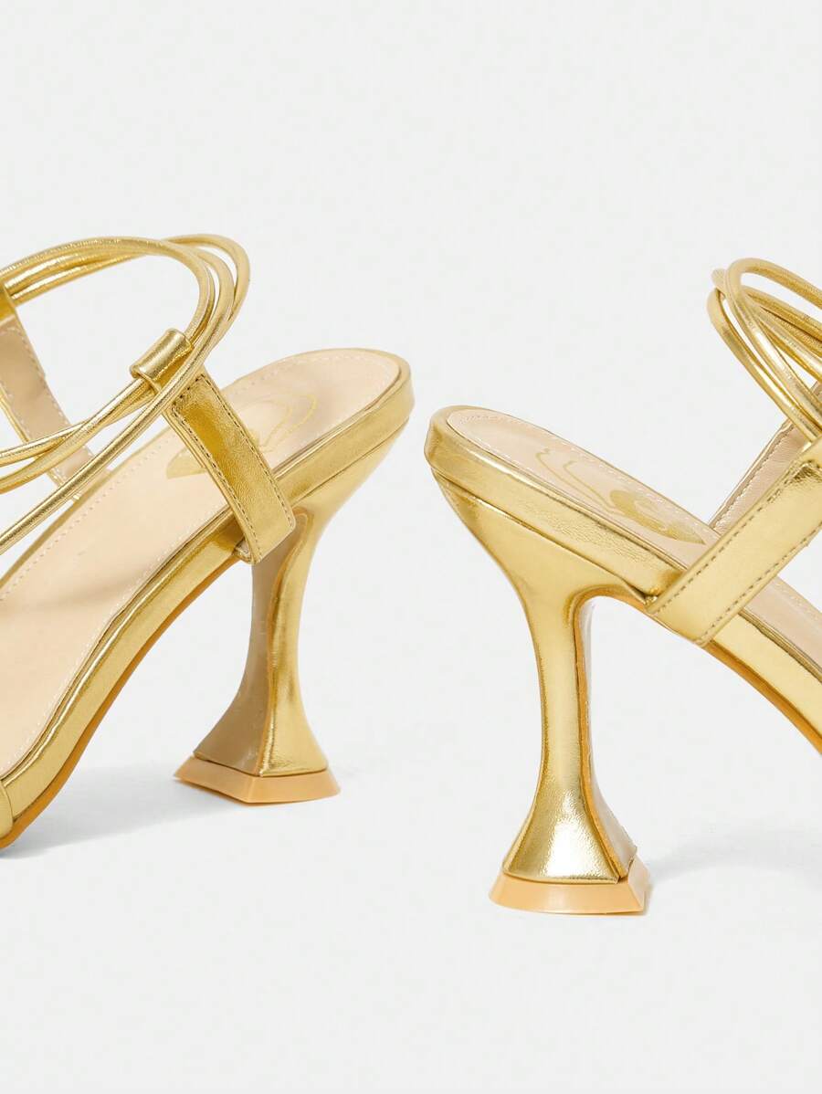 SHEIN SXY Zapatos De Tacón Grueso Con Punta Cuadrada Y Color Dorado A ...