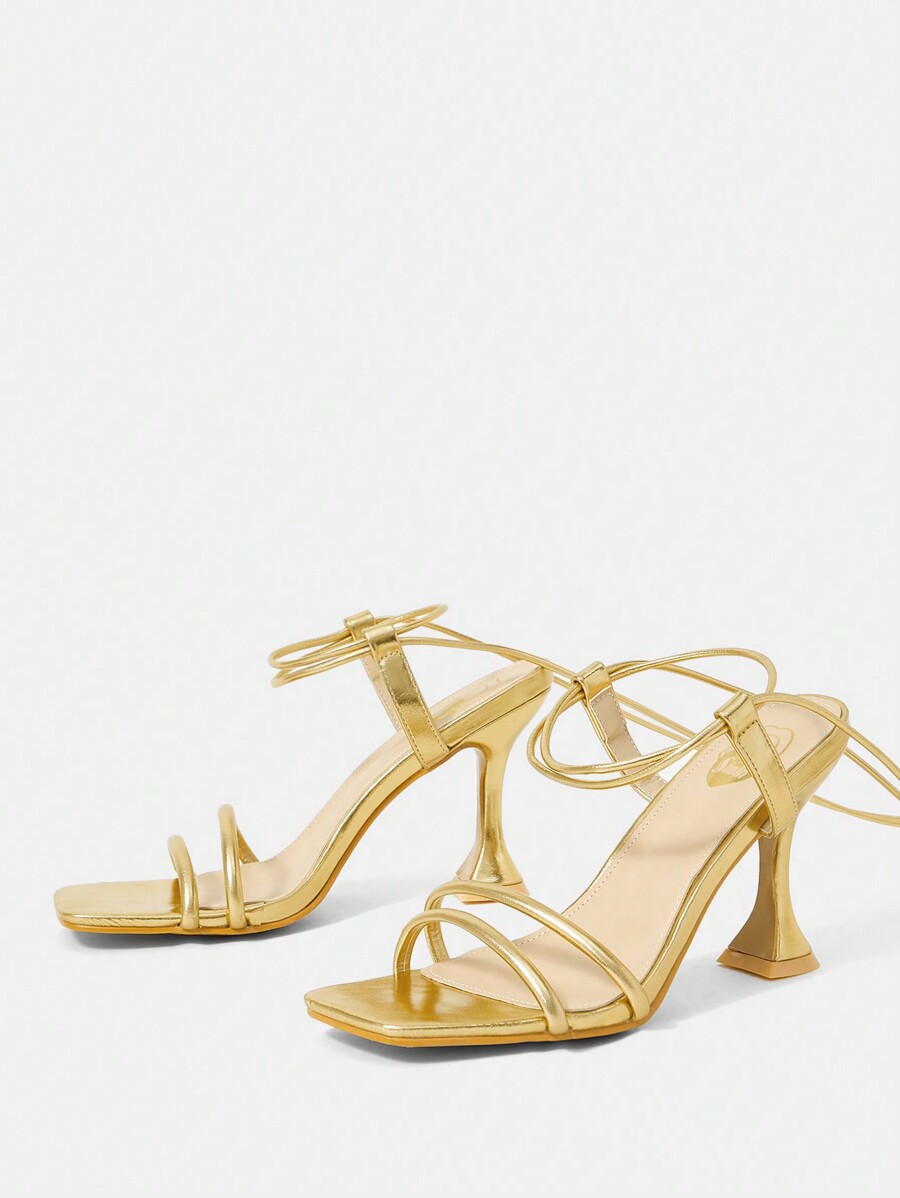 SHEIN SXY Zapatos De Tacón Grueso Con Punta Cuadrada Y Color Dorado A ...
