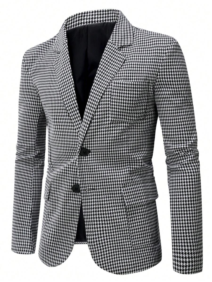 Manfinity Mode Men's Plus Size Houndstooth Pattern Suit Jacket | SHEIN USA