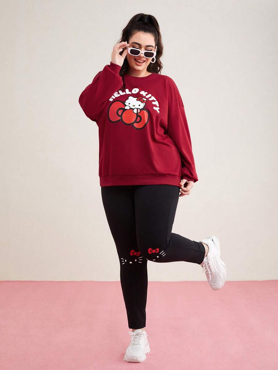 HELLO KITTY AND FRIENDS | SHEIN Plus Cartoon Cat Print Drop Shoulder ...