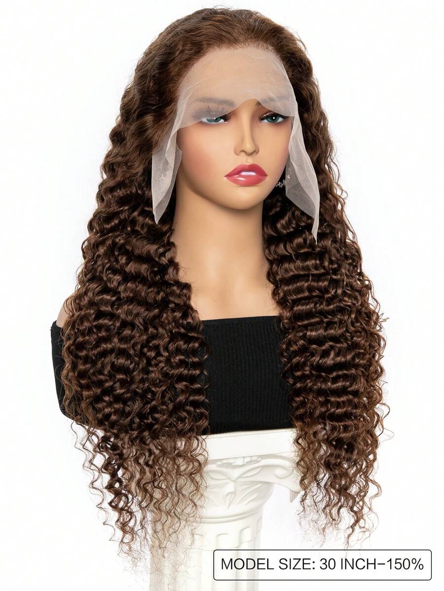 Chocolate Brown Lace Front Wig Human Hair 13x6 Transparent Deep Wave ...