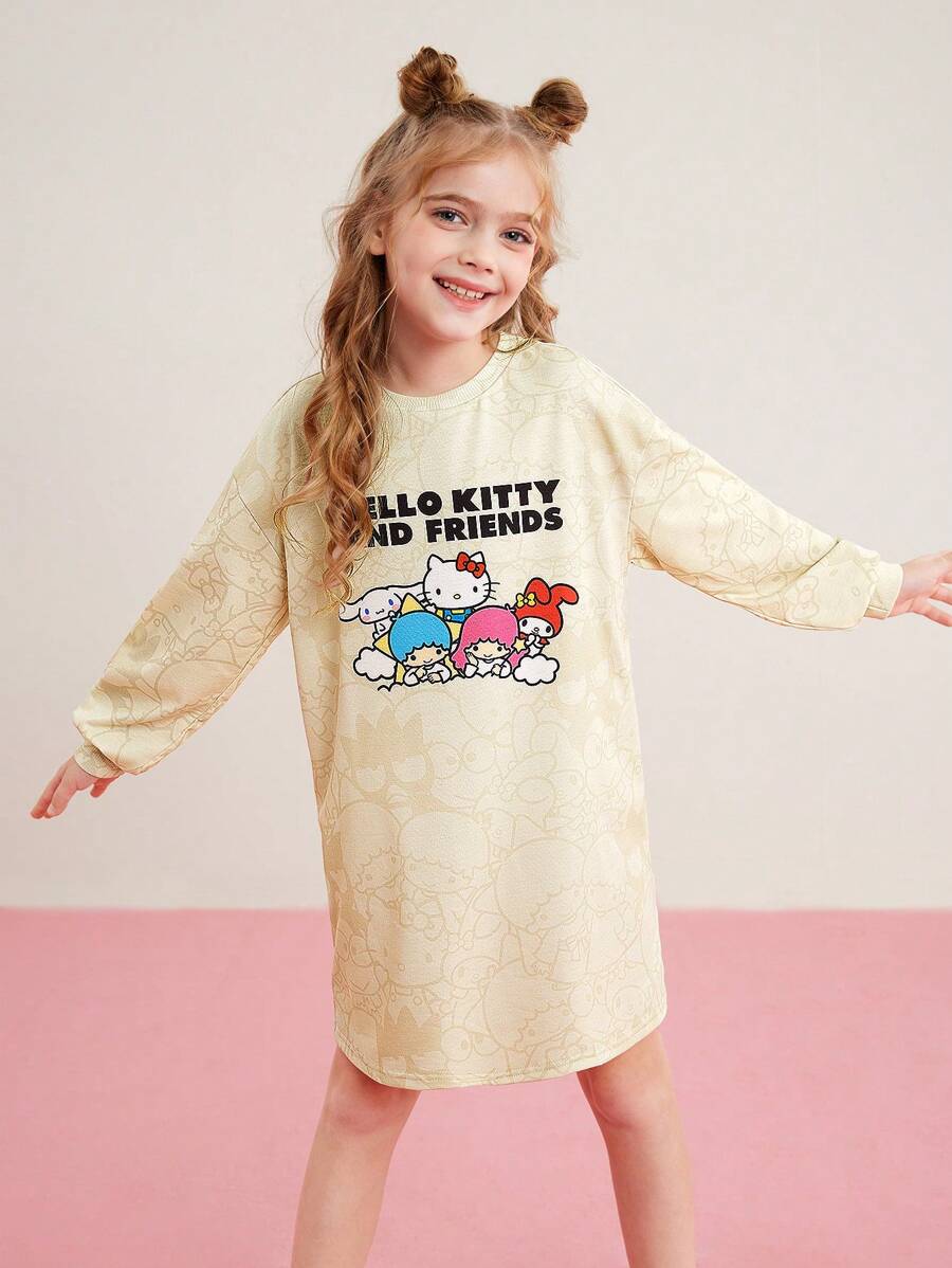 HELLO KITTY AND FRIENDS | SHEIN Tween Girl Cartoon And Slogan Print ...