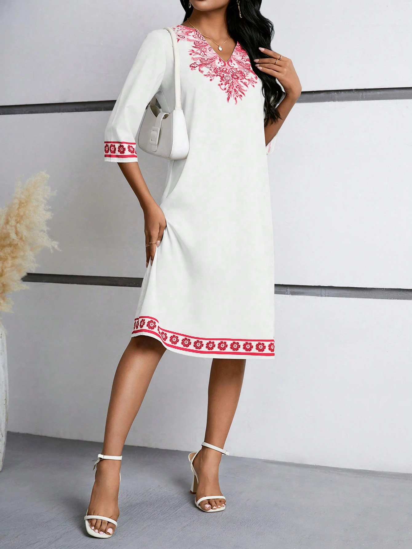 EMERY ROSE Women's Floral Print Notched-Neck Dress | SHEIN USA