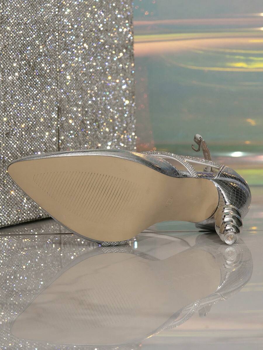 Women'S Silver Pointed Toe Stiletto Heels With Irregular Heel ...