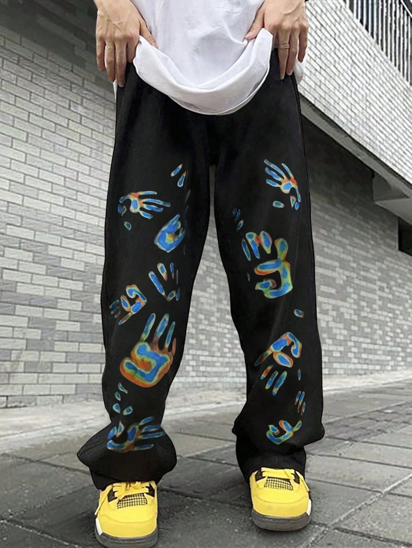 Manfinity EMRG Men's Loose Fit Hand Print Straight Leg Pants | SHEIN USA