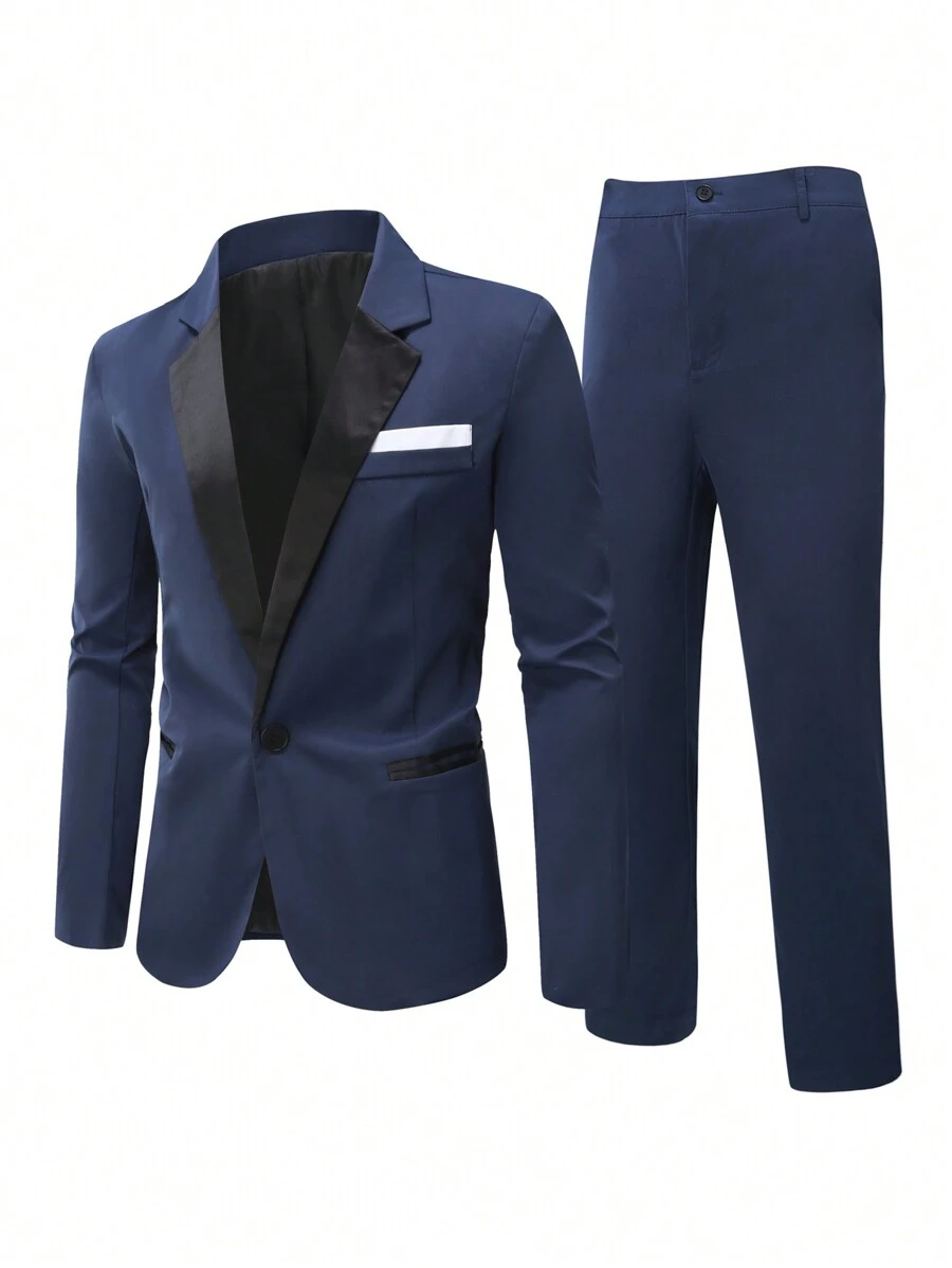 Manfinity Mode Conjunto De Terno De Lapela Entalhada Único De Tamanho ...