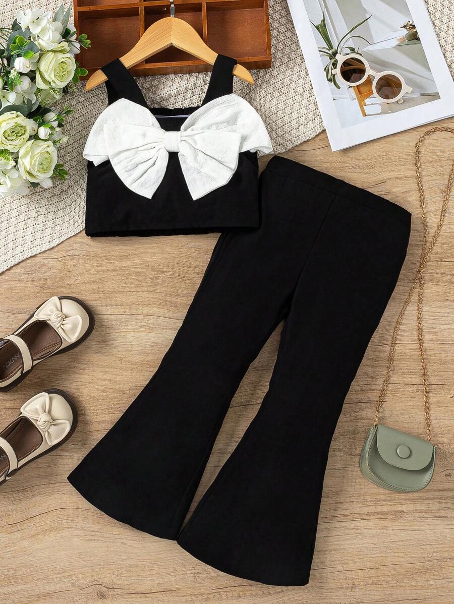 SHEIN Young Girl Bowknot Tank Top And Bell-Bottoms Pants Set for Sale ...