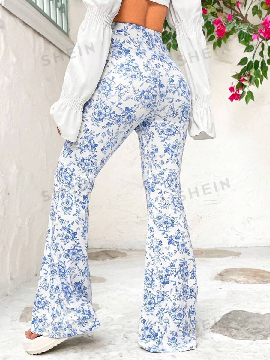 SHEIN WYWH Women's Floral Print Flare Pants | SHEIN UK
