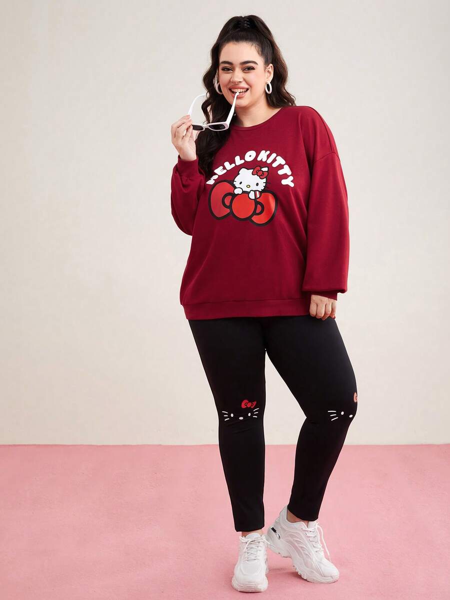 HELLO KITTY AND FRIENDS | SHEIN Plus Cartoon Cat Print Drop Shoulder ...