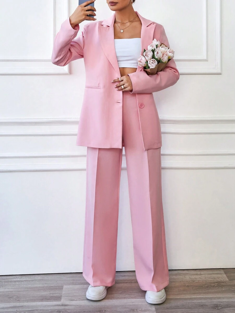 RueChic Pink Oversize Suit Sets | SHEIN USA