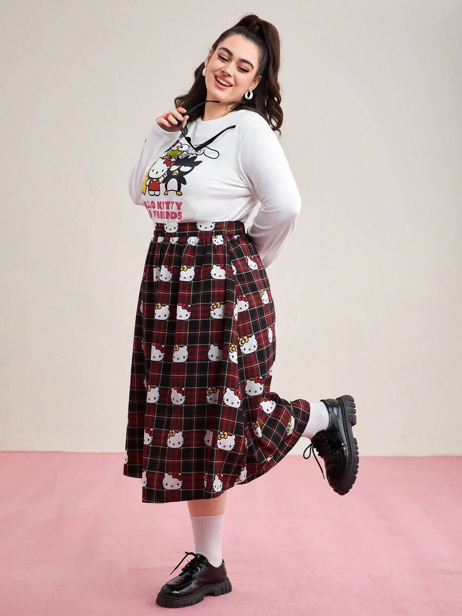 HELLO KITTY AND FRIENDS | SHEIN Plus Cartoon Letter Print T-Shirt for ...