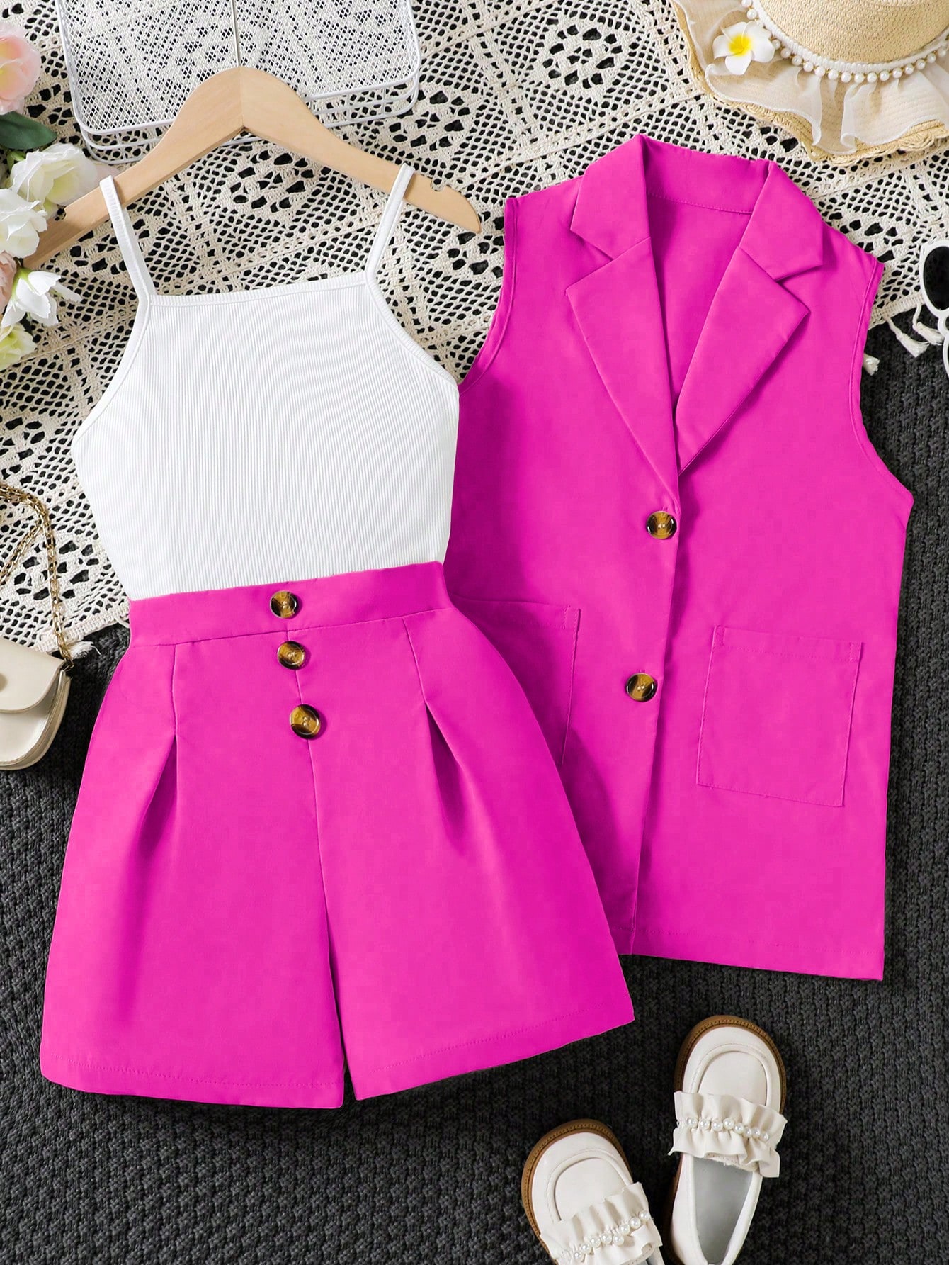 SHEIN Kids FANZEY Tween Girls' Two-Piece Set Featuring Contrast Color ...