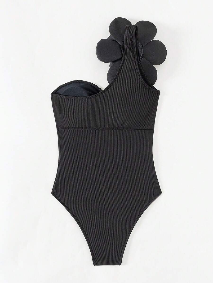 Shein Swim Chicsea Summer Beach Ladies Solid Color 3d Flower Decorated