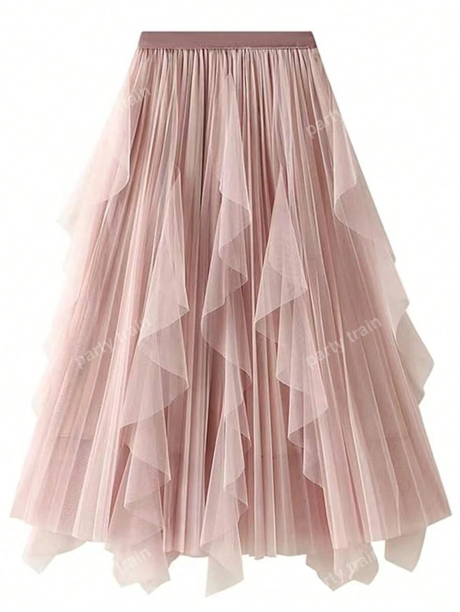 Ruffle Hem Pleated Tulle Skirt | SHEIN USA