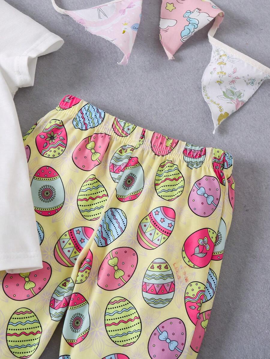 SHEIN Young Girl Easter Cute Rabbit & Letter Printed Top And Colorful ...