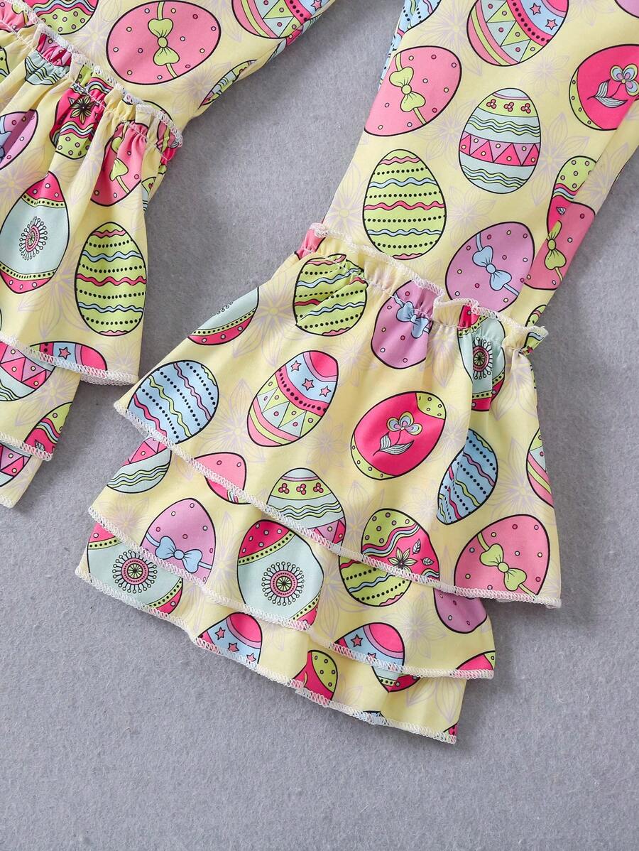 SHEIN Young Girl Easter Cute Rabbit & Letter Printed Top And Colorful ...