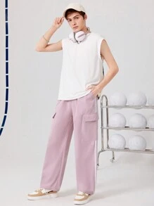 SHEIN Teen Boys' Pink Stitched Tape Cargo Pocket Straight Leg Pants ...