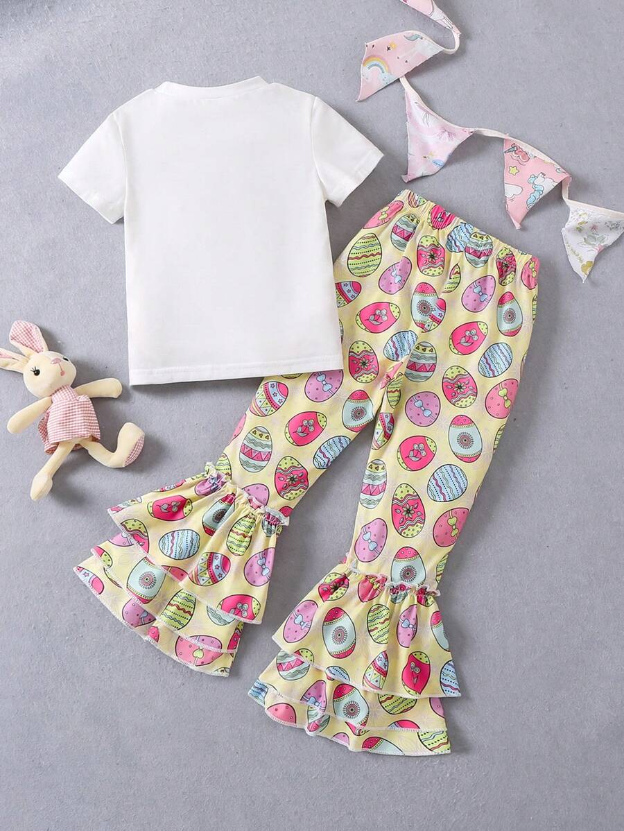 SHEIN Young Girl Easter Cute Rabbit & Letter Printed Top And Colorful ...