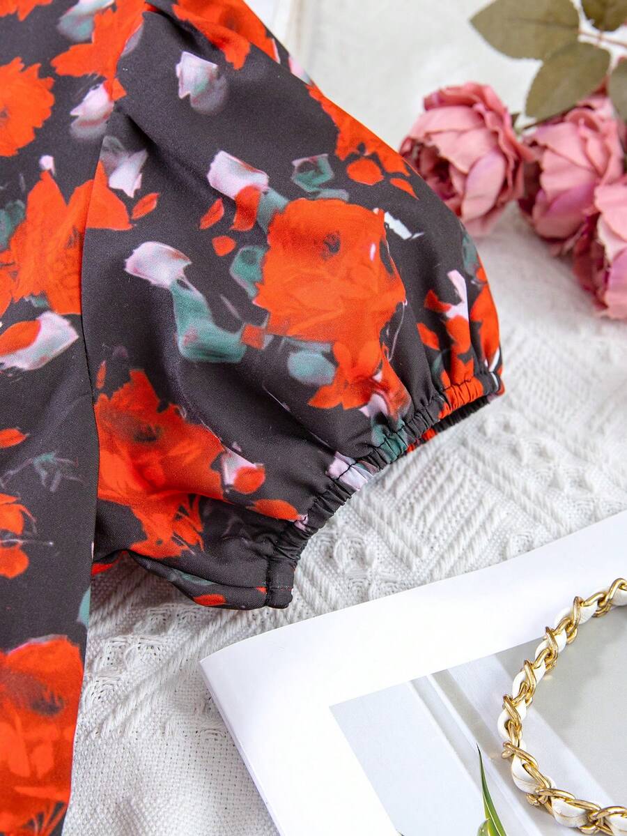 SHEIN Kids Cooltwn Robe À Manches Bouffantes En Rose Rouge Pour Les ...