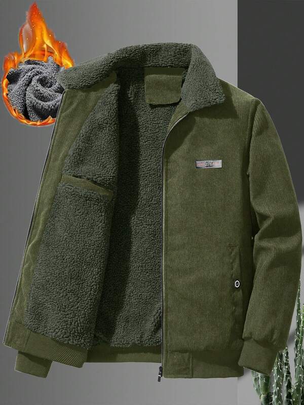 Manfinity Homme Men'S Velvet Fleece Lined Jacket With Letter Patern ...