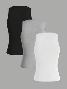SHEIN Unity 3pcs/Set Women's Solid Color Round Neck Tank Tops | SHEIN USA