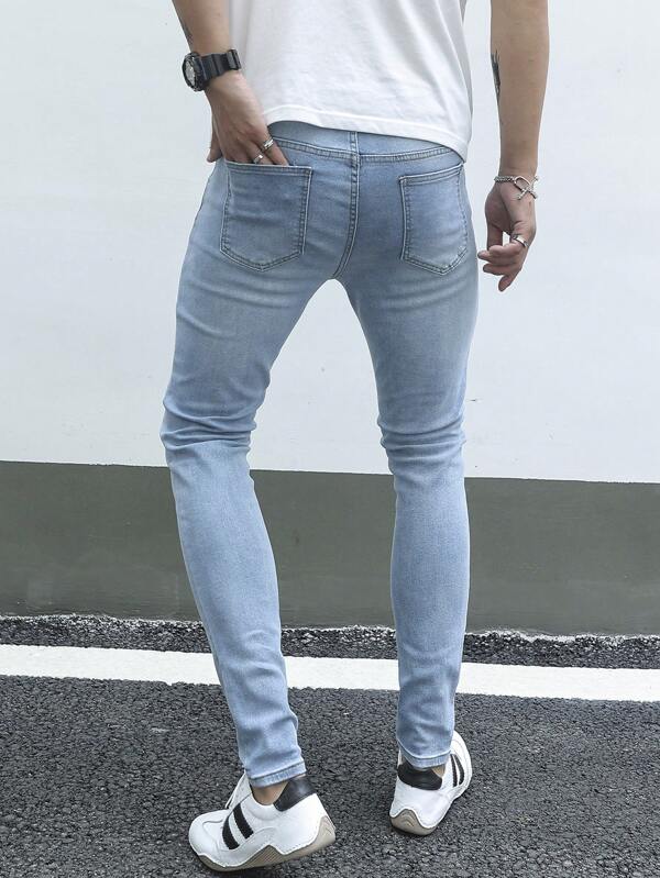 Manfinity Homme Men'S Slim Fit Light Blue Washed Denim Jeans | SHEIN USA