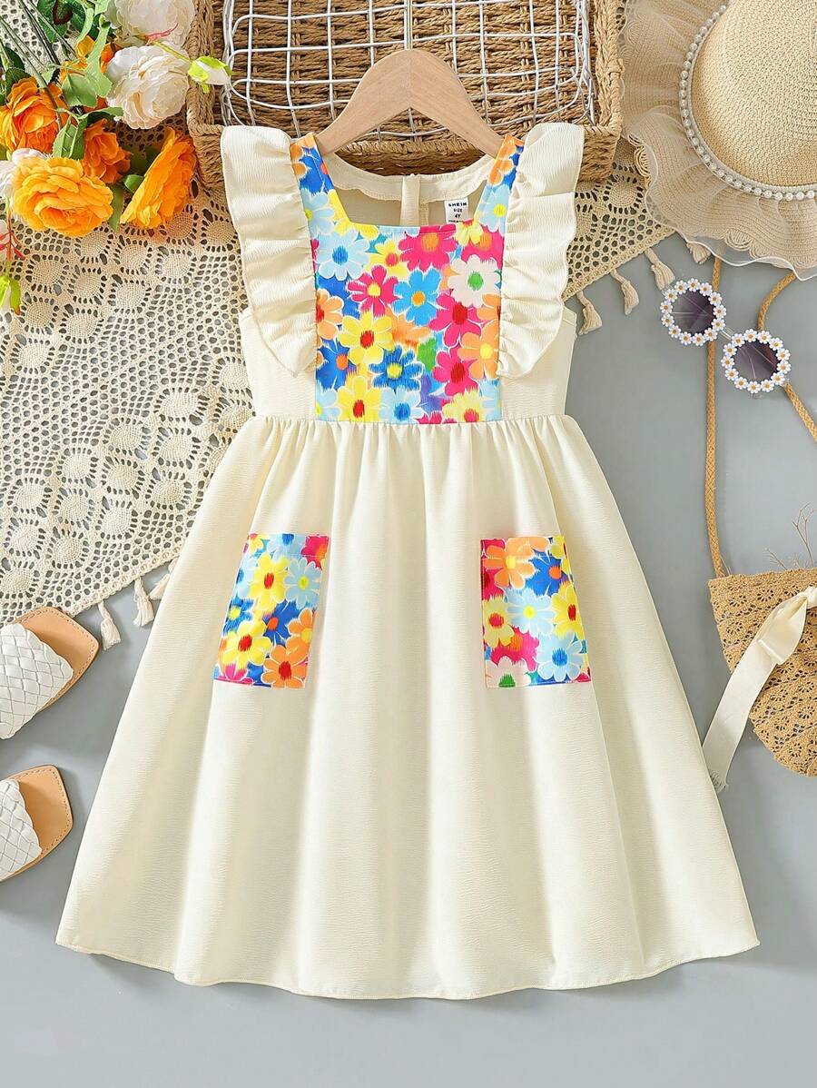 SHEIN Young Girl Summer Sleeveless Sunflower Princess Dress For Little ...