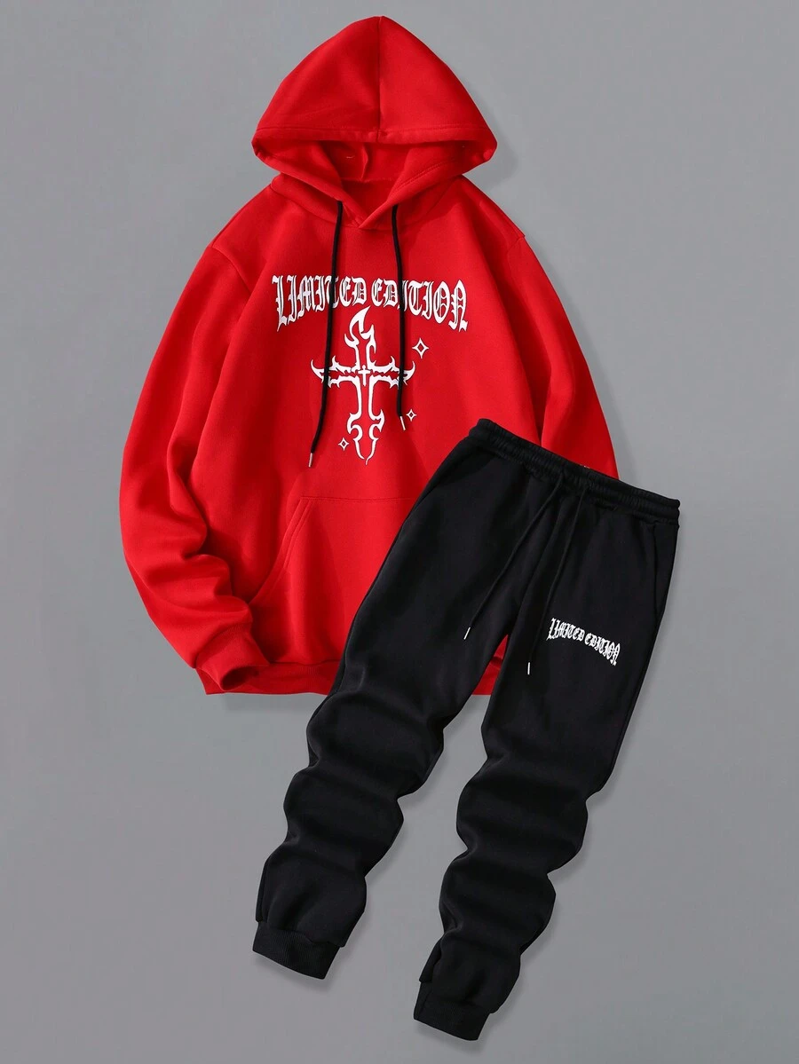 Manfinity EMRG Men's Hooded Sweatshirt And Pants Set With Letter Print ...