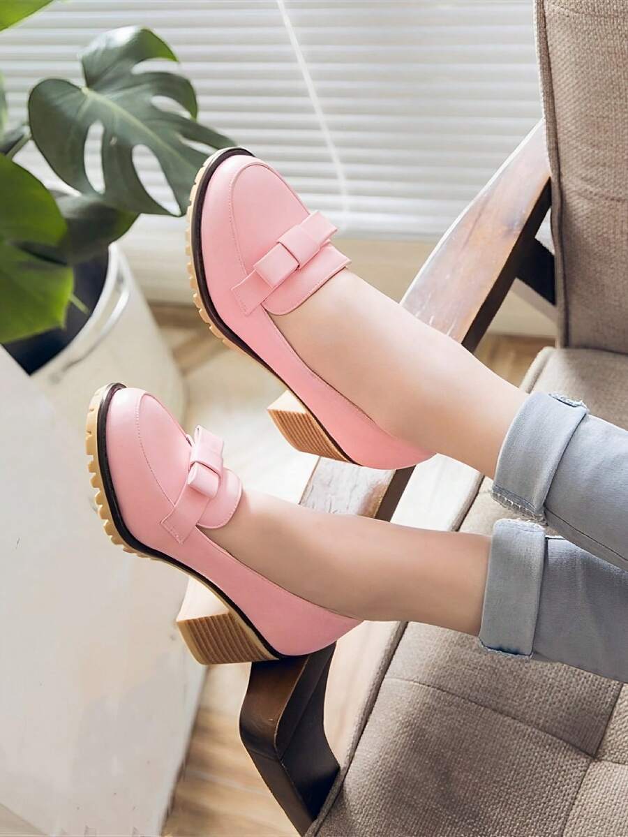 Women's Simple High Heel Round Toe Single Shoes For Outdoor Leisure And ...