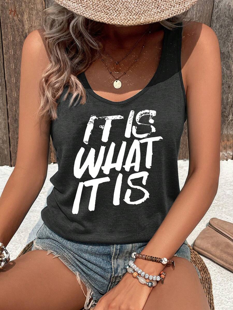 INAWLY Women's Sleeveless Tank Top With Printed Slogan IT IS WHAT IT IS ...