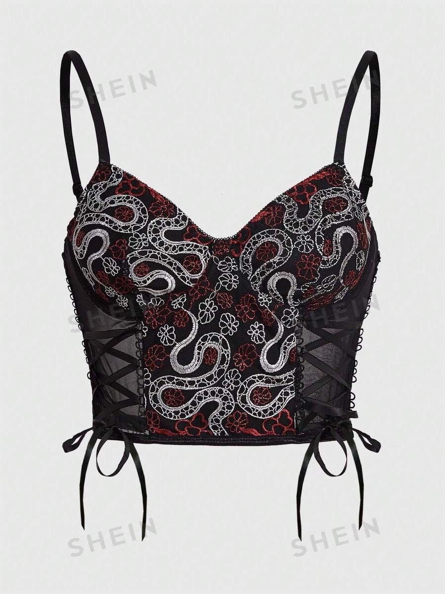 ROMWE Goth Women's Snake Printed Mesh Sheer Cami Top | SHEIN USA