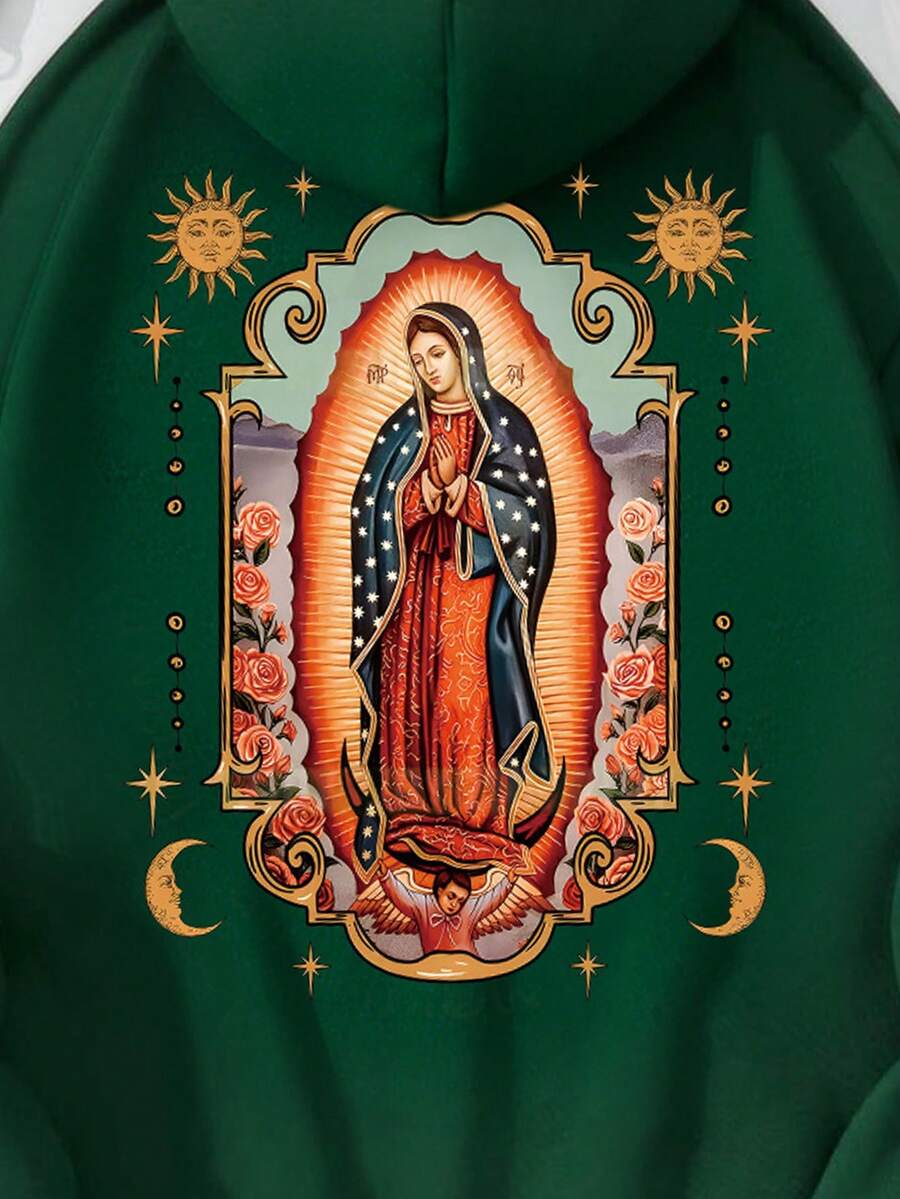 Women's Hooded Sweatshirt With Virgin Mary Pattern | SHEIN USA