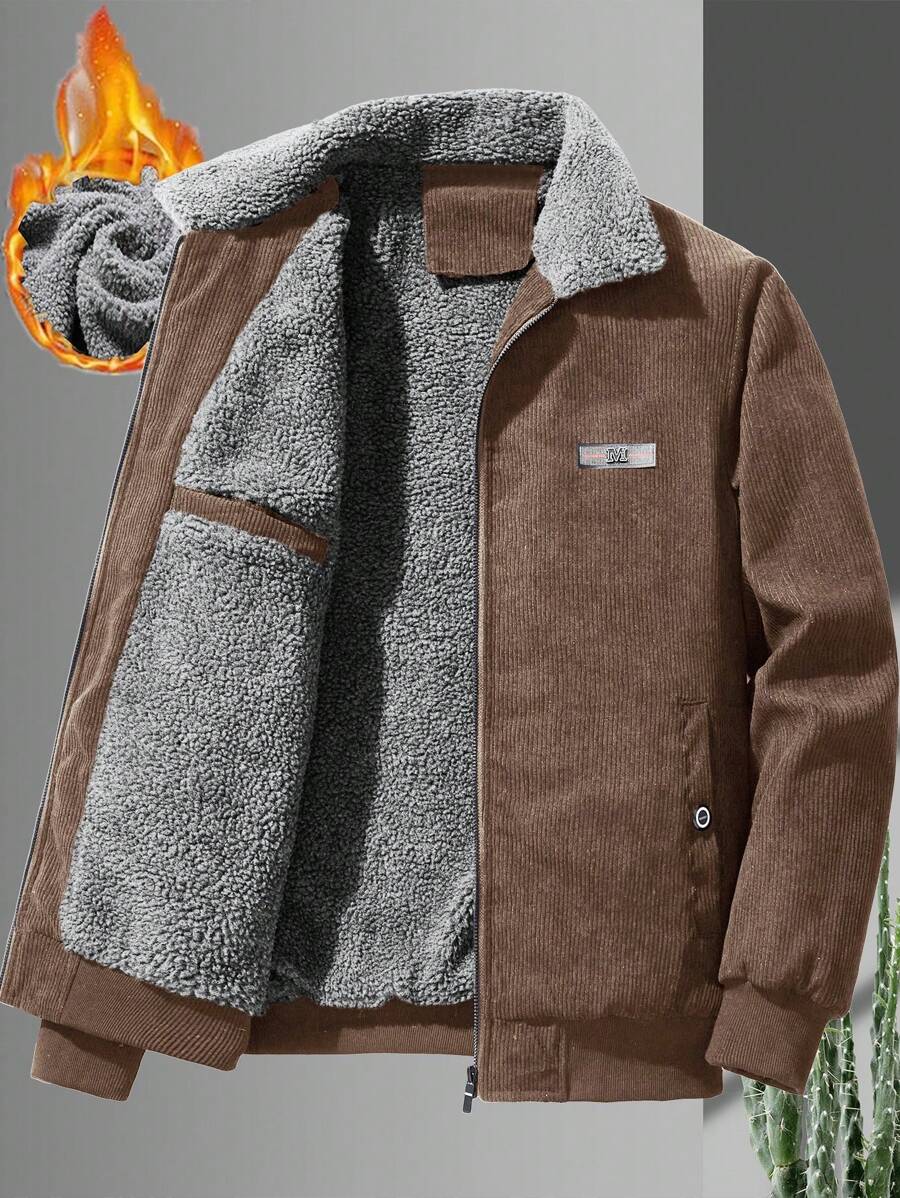 Manfinity Homme Loose Fit Men's Corduroy Fleece Jacket With Letter ...