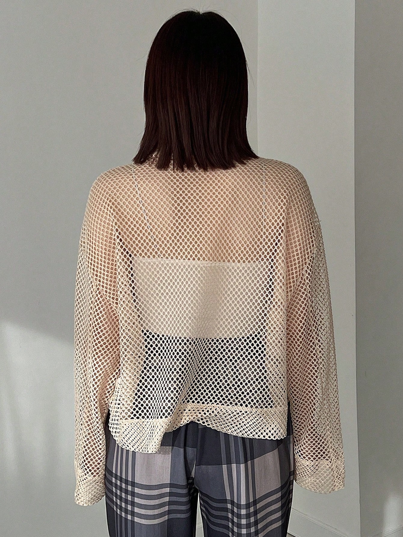 FRIFUL 1pc Ladies' Mesh Sheer Long Sleeve Shirt | SHEIN USA