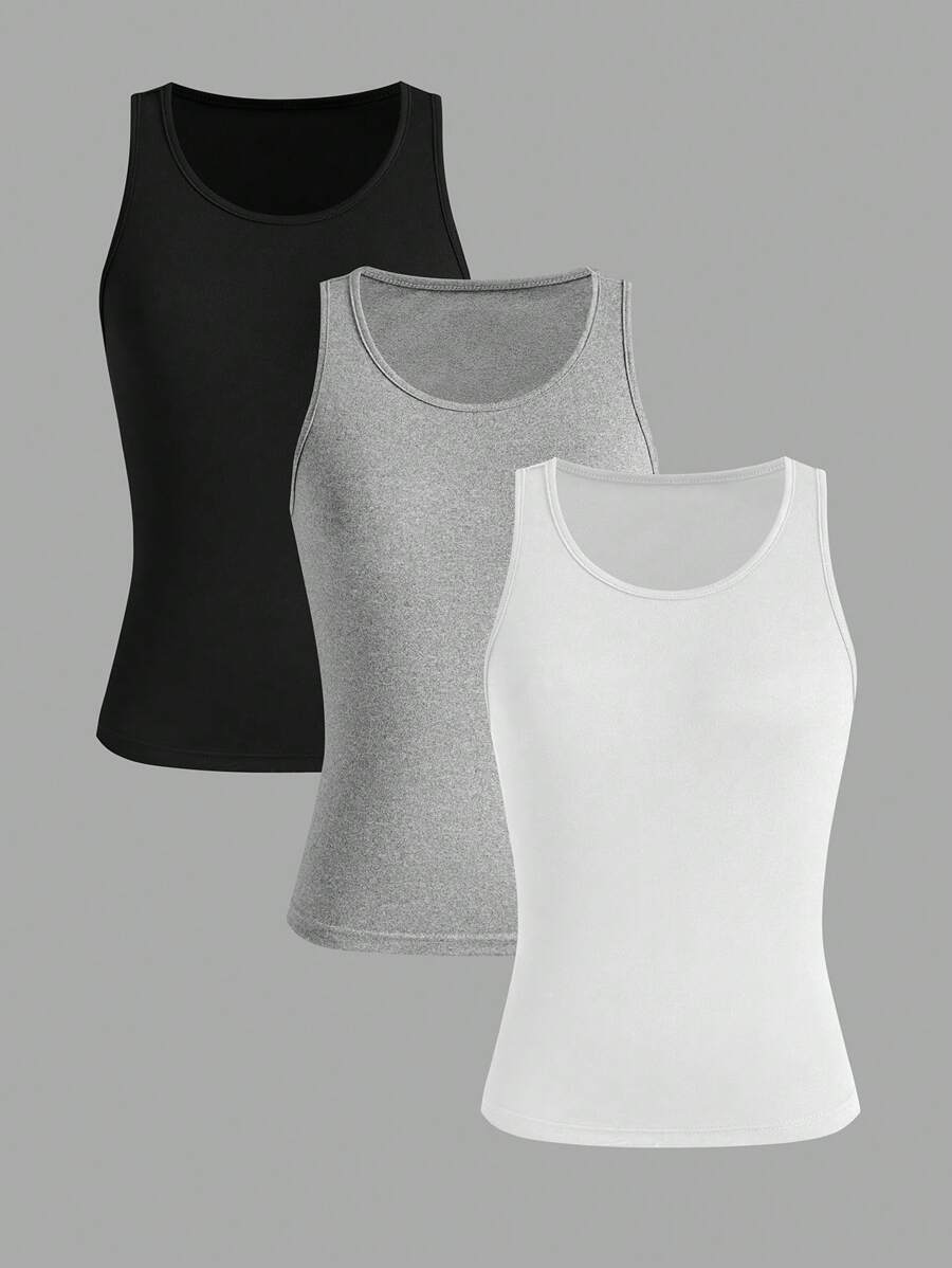 SHEIN Unity 3pcs/Set Women's Solid Color Round Neck Tank Tops | SHEIN USA