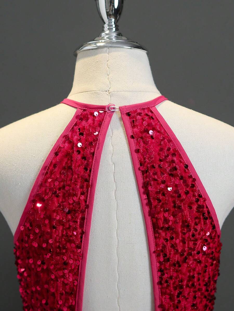 Tween Girl's Gorgeous Halter Neck Beaded Formal Dress With Deep V-Neck ...