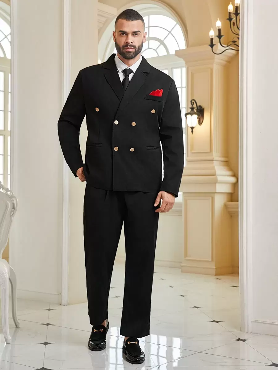 Manfinity Mode Men Plus Slim Fit Double-Breasted Suit Set | SHEIN USA