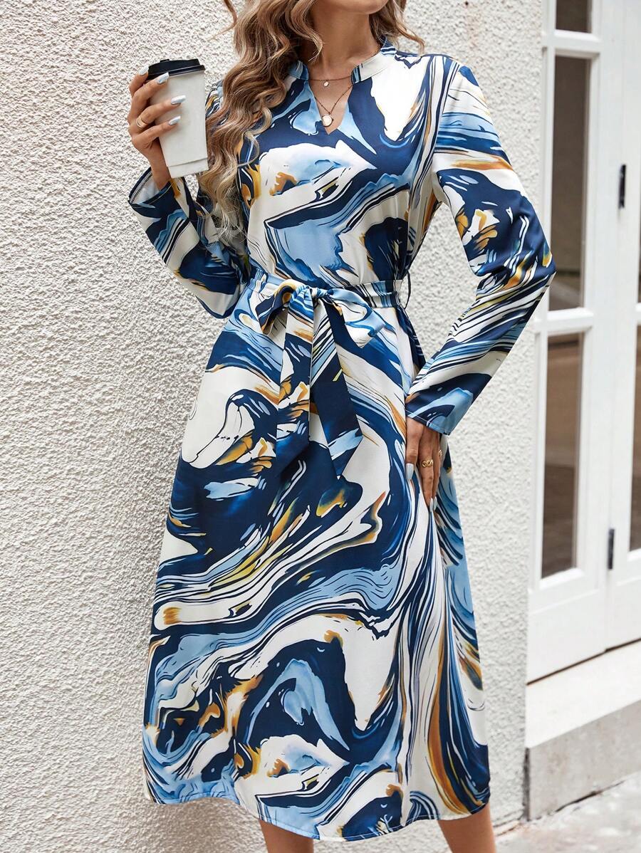 EMERY ROSE Vestido De Primavera De Mangas Largas Con Diseño De Ondas De ...