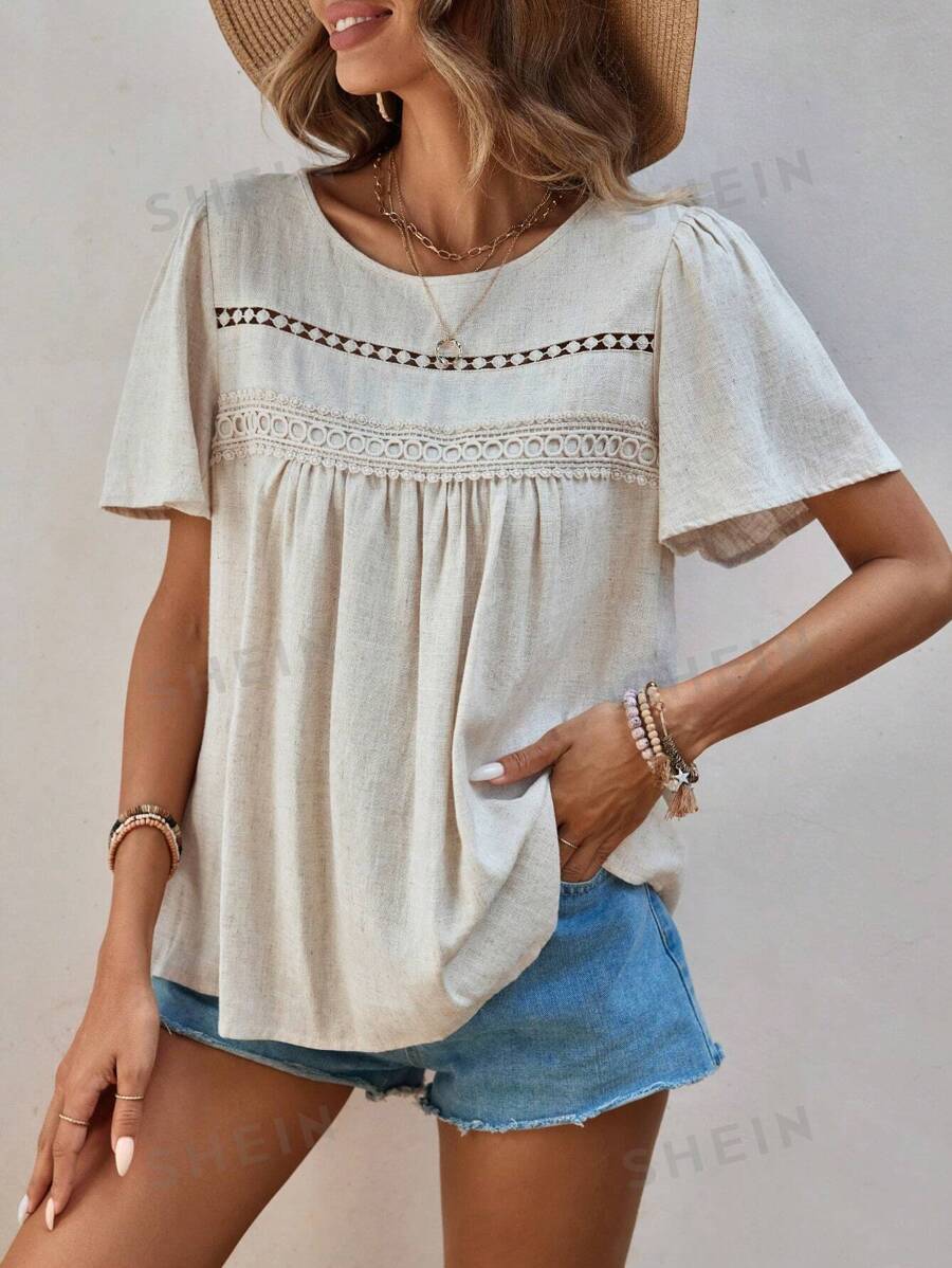 SHEIN Frenchy Blusa de ajuste holgado para vacaciones bohemias con ...